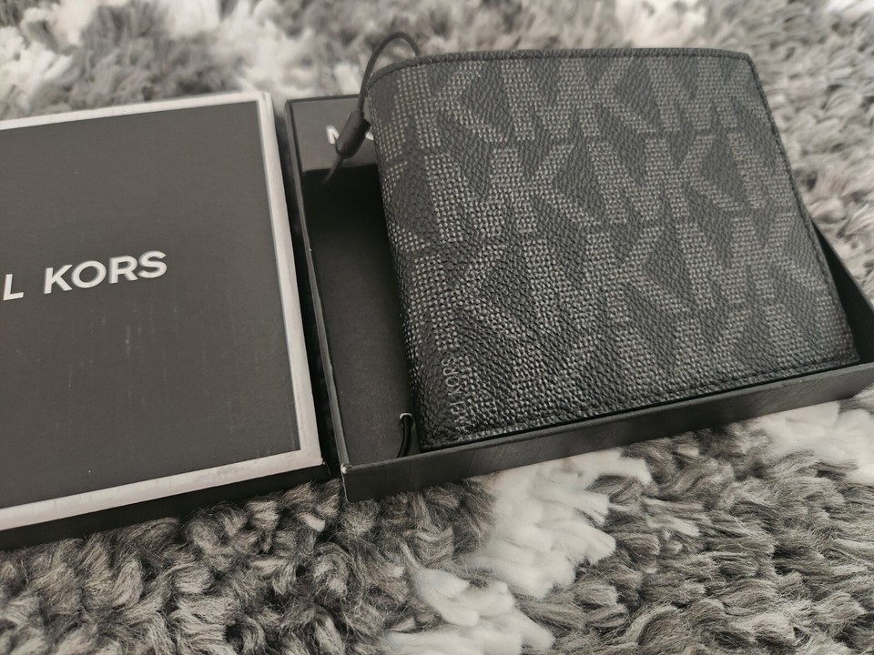 Michael Kors Jet Set Slim Bifold PVC Leather Black Men's Wallet ...