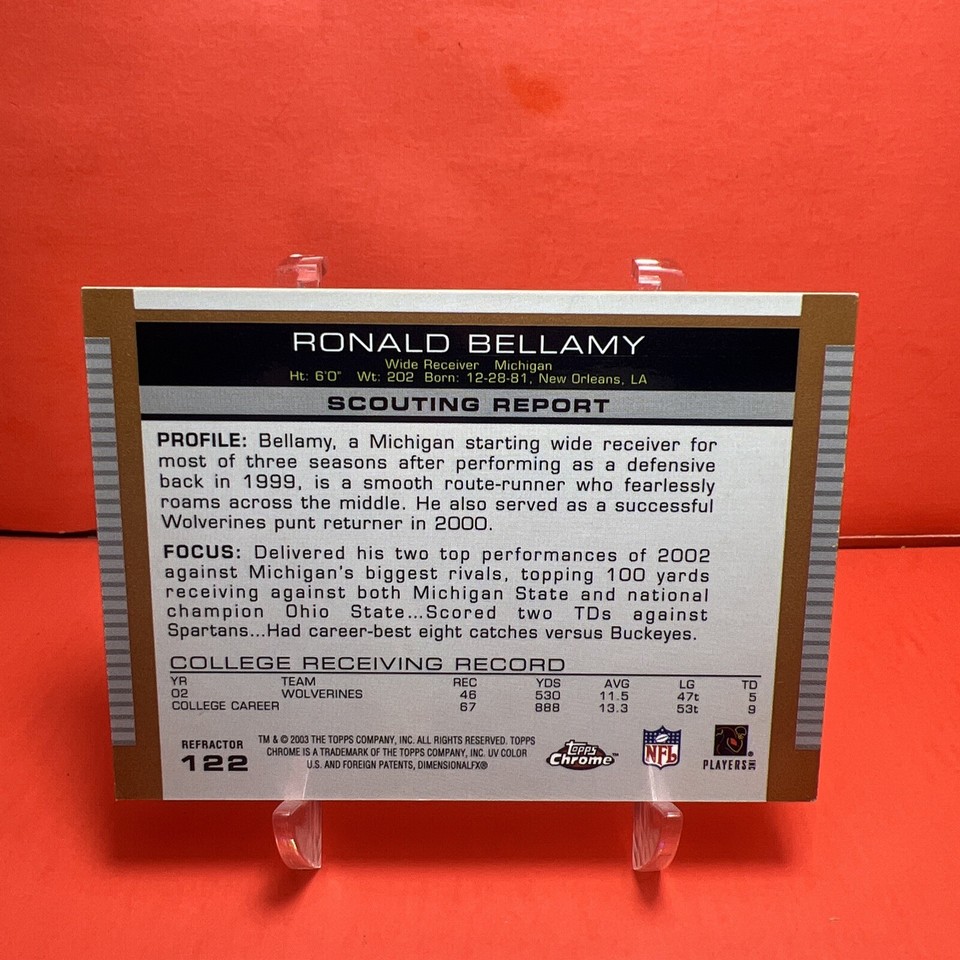 2003 Draft Picks & Prospects Chrome Gold Refractor Ronald Bellamy #122 ...