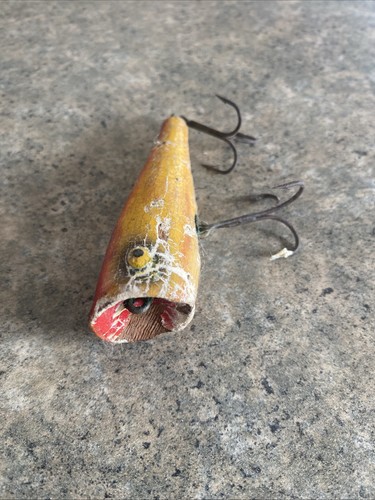 Antique, Vintage, Wood, Red And Yellow Popper Fishing Lure | eBay