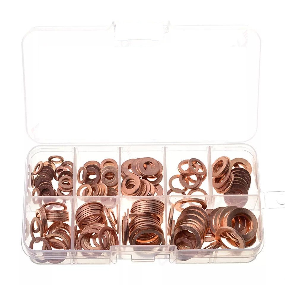 400PCS Assorted Crush Copper Gasket Seal Ring Hardware Set Metal Flat ...