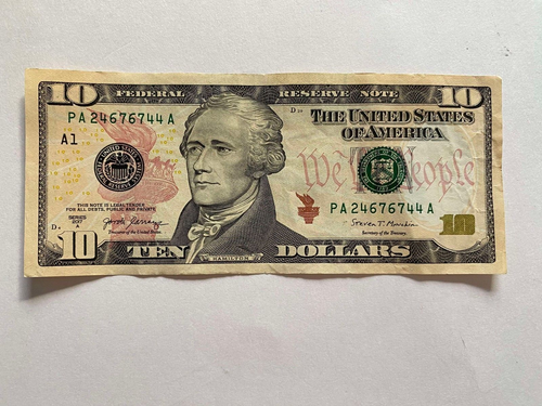 USA Real Money $10 paper money TEN DOLLARS Serial number PE 66126593 A ...