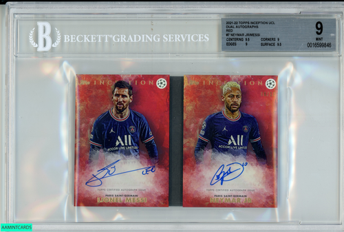 2021-22 TOPPS INCEPTION UCL NEYMAR JR MESSI #7 DUAL AUTO RED 6 OF 10 ...