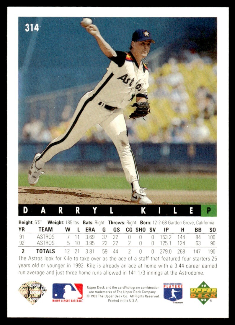 1993 Upper Deck #314 Darryl Kile Houston Astros | eBay