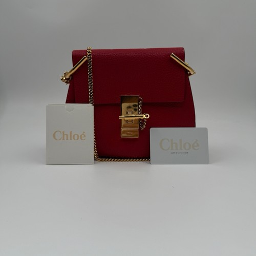 Authentic Chloé Drew Crossbody Mini Red Leather Shoulder Burgundy Women ...