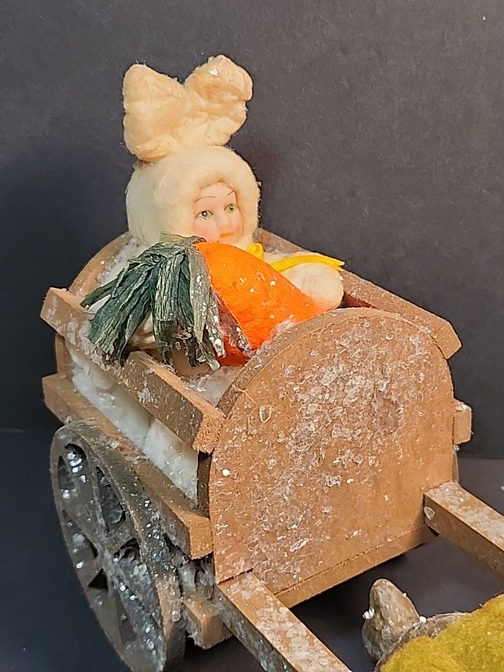 Bethany Lowe Easter Bunny Rabbit Pulling Kid Cart Wagon Bunny Suit ...