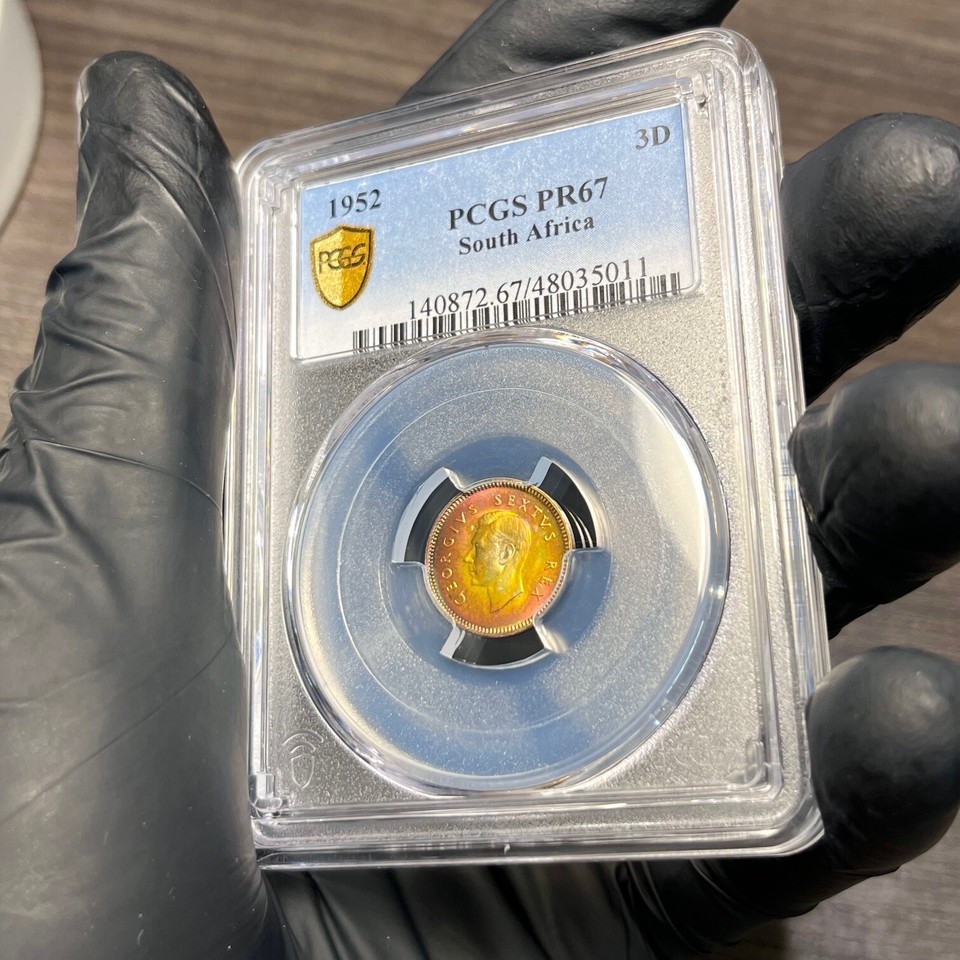PR67 1952 South Africa Silver 3 Pence Proof, PCGS Trueview- NEON ...