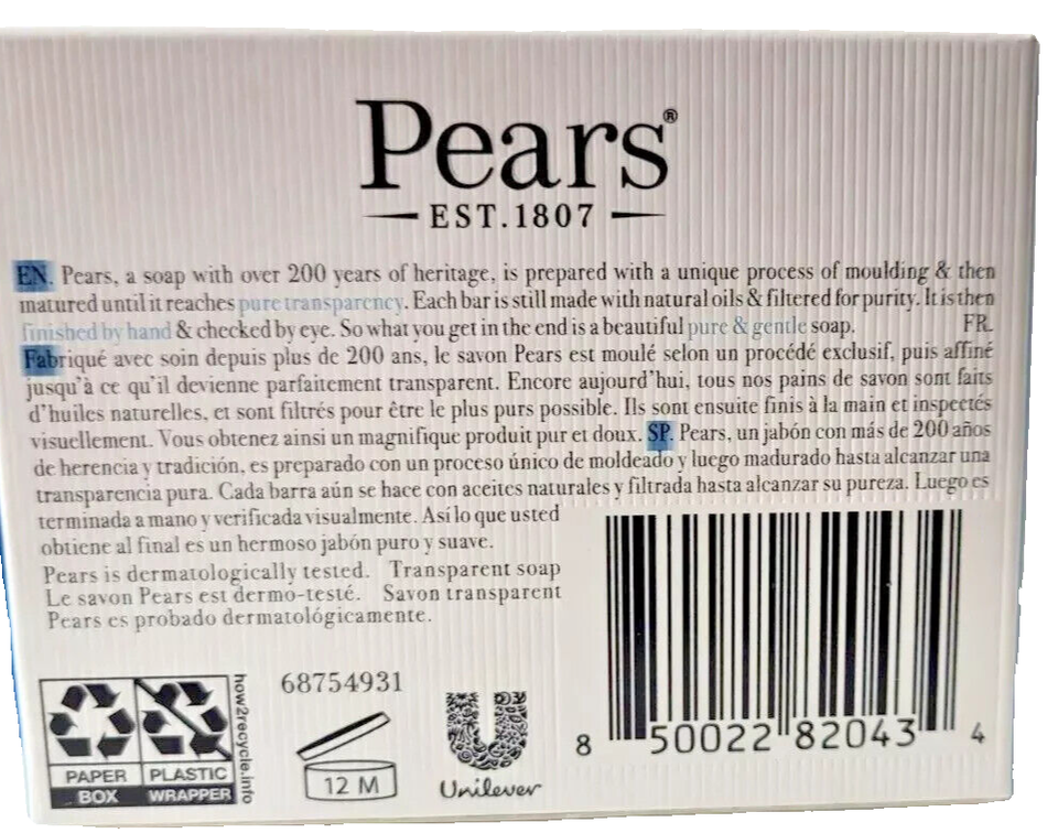 Pears Original Blue Mint Transparent Moisturizing Glycerin Bar Soap 4 ...