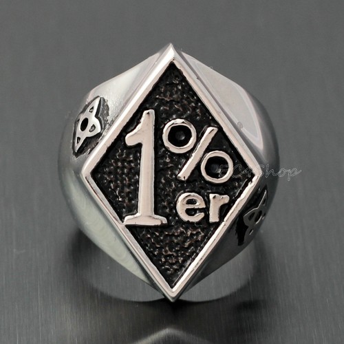 Men's Retro 1%er Outlaw Motor Biker One Percenter Ring Silver Black ...