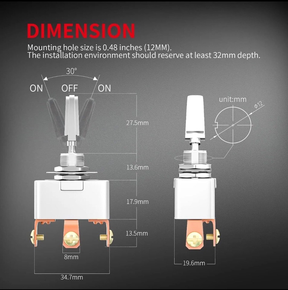 50A 12V DC Heavy Duty Toggle Switch 3 Position 50 Amp Toggle Switch 3 ...