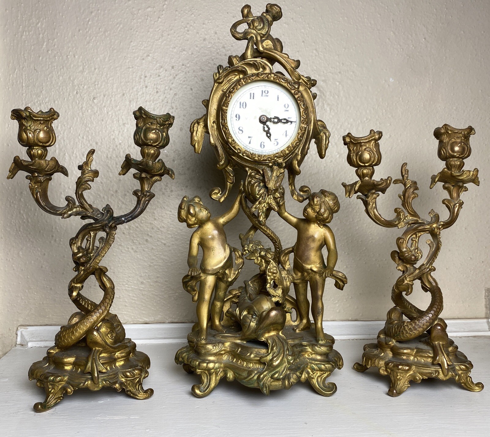 Antique New Haven Bronze Clock & Candlestick holders | eBay