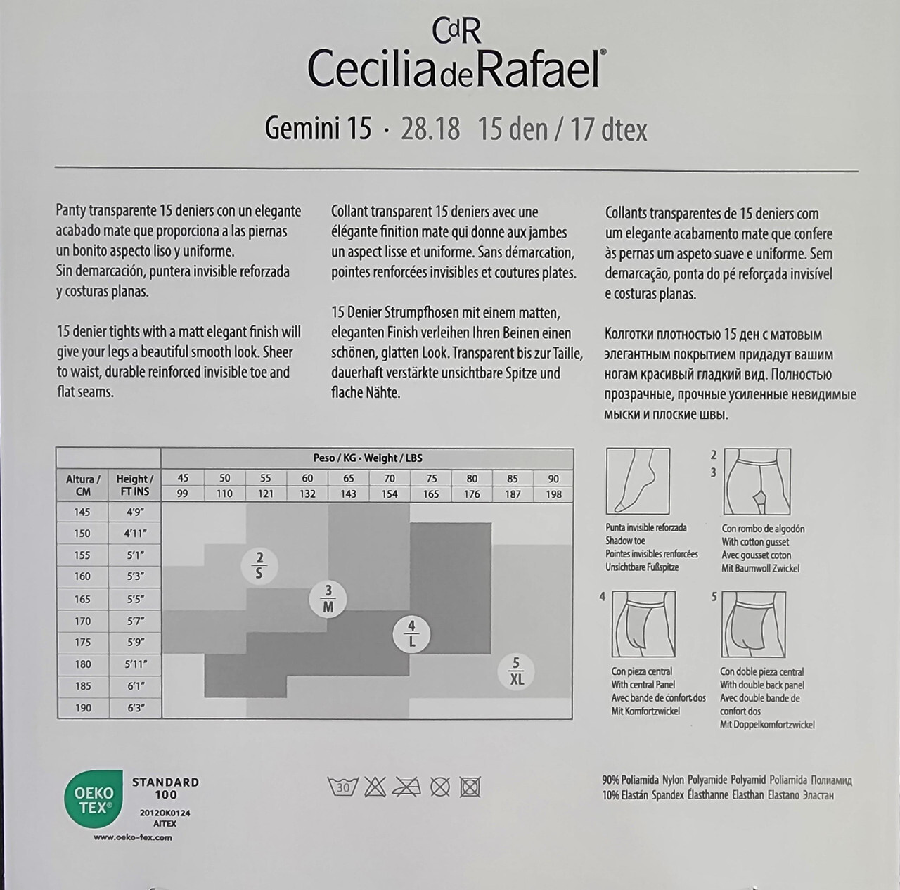 Gemini Sheer Matte Pantyhose 15 Denier Tights by Cecilia de Rafael | eBay