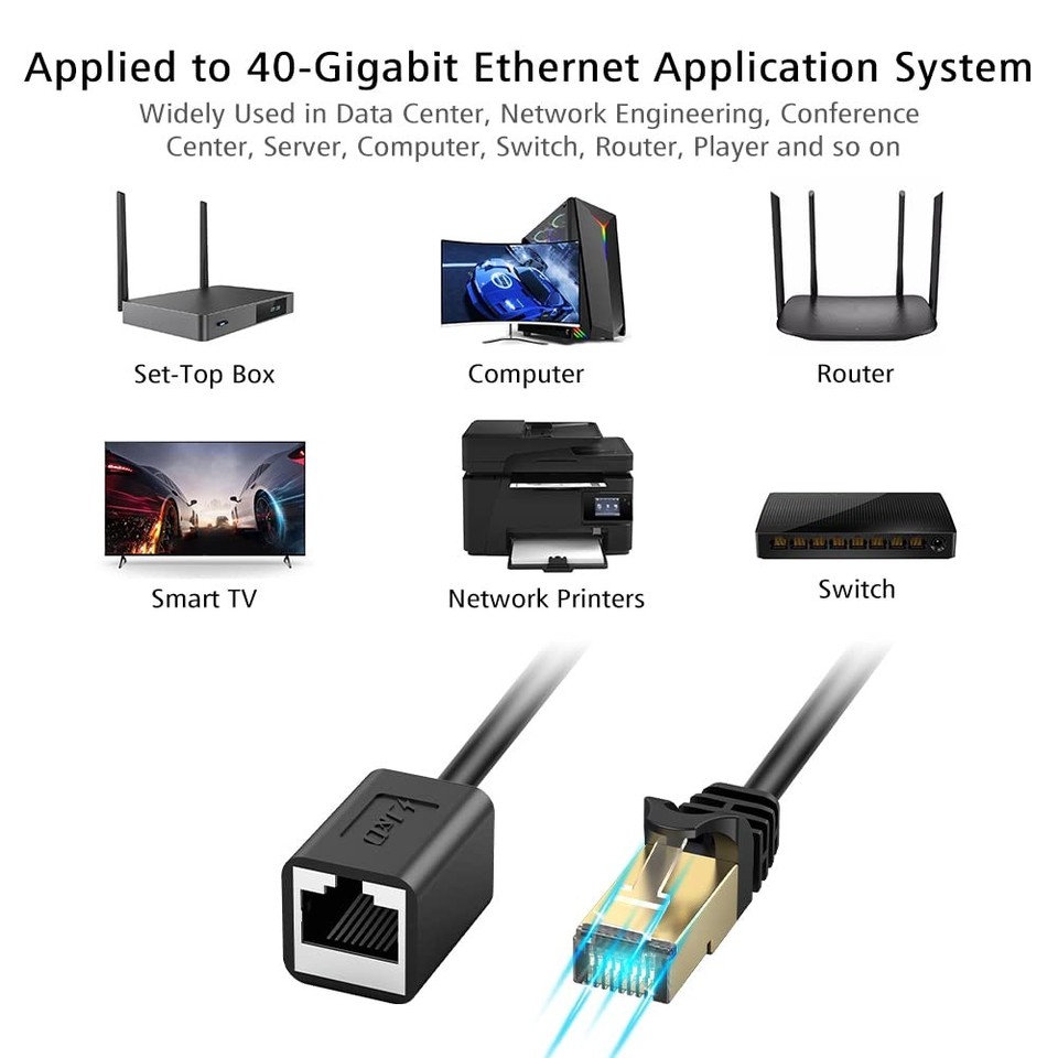 Cat6 Ethernet Extension Cable 6ft Shielded RJ45 Male to Female Cord ...