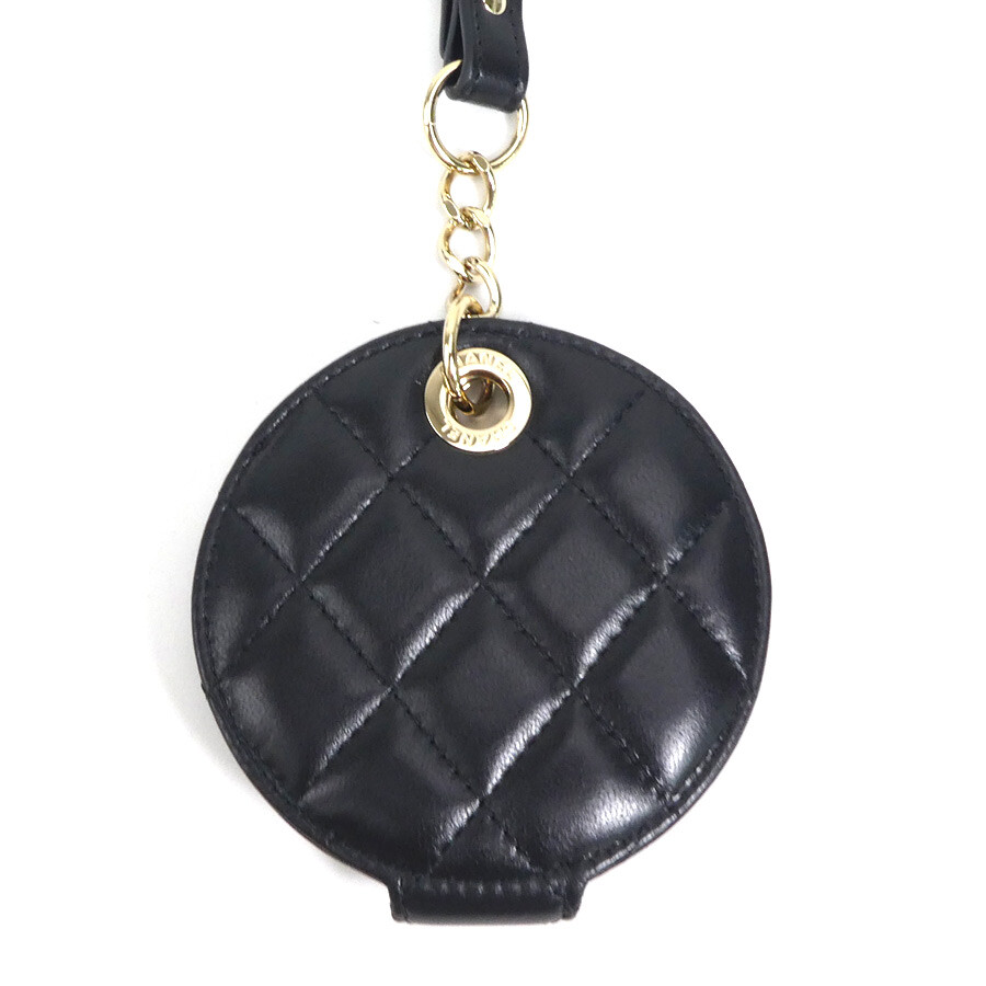 Auth CHANEL CC Logo Name Tag Bag Charm Black Lambskin/Goldtone ...