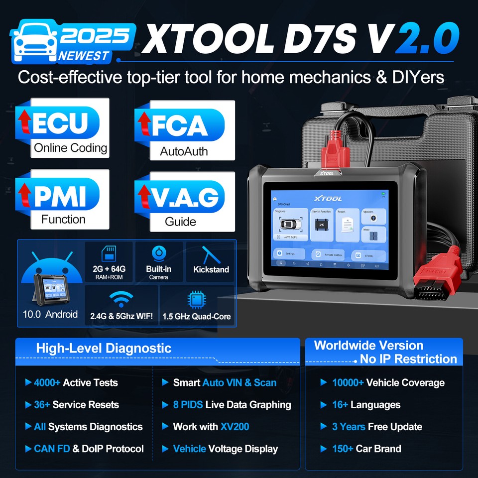 2025 XTOOL D7S OBD2 Scanner Key Programmer Bi-Directional Diagnostic ...