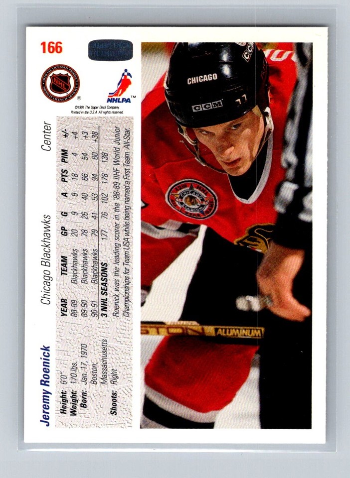 1991-92 Upper Deck #166 Jeremy Roenick Chicago Blackhawks | eBay
