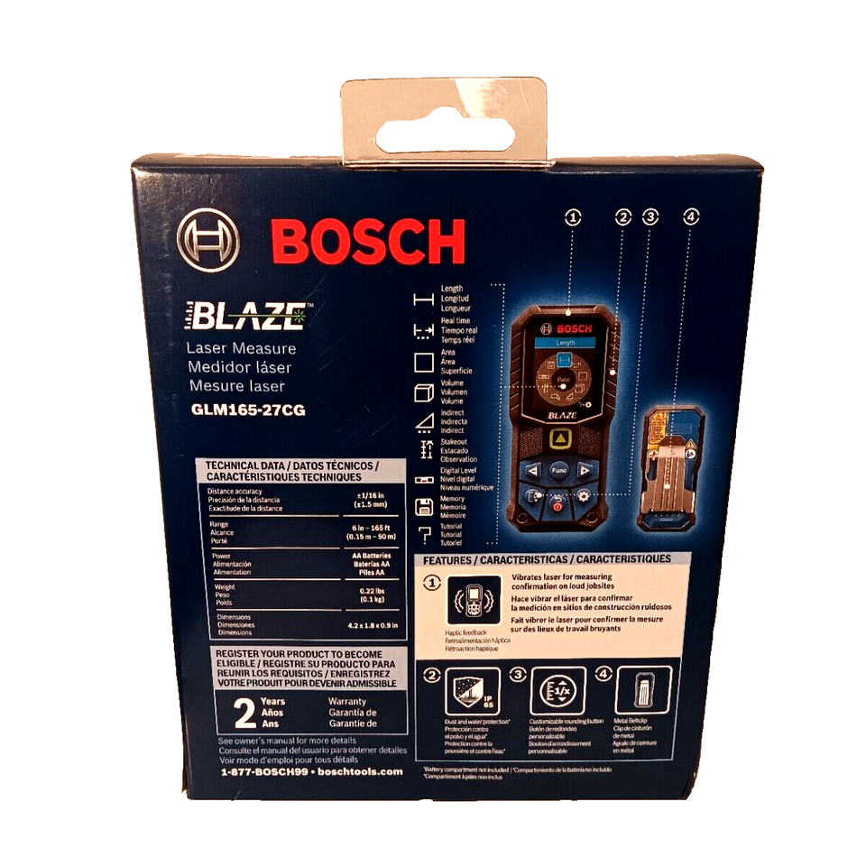 Bosch Blaze Glm165-27cg Green-Beam 165 Ft. Laser Measure - Black. NIB ...