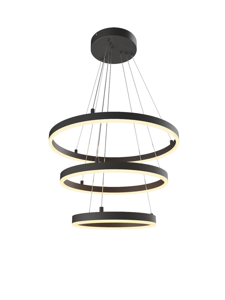 Modern LED 3 Ring Chandelier Dimmable Black Ceiling Pendant Light ...