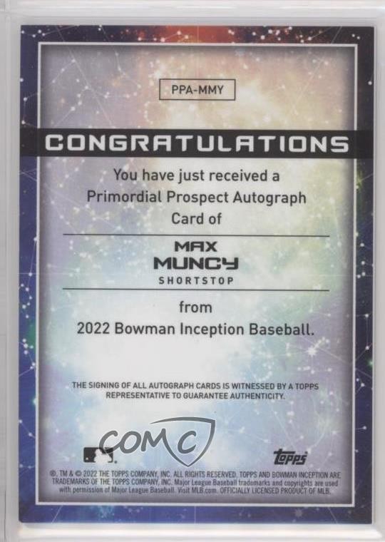 2022 Bowman Inception Primordial Prospects Auto /99 Max Muncy #PPA-MMY ...