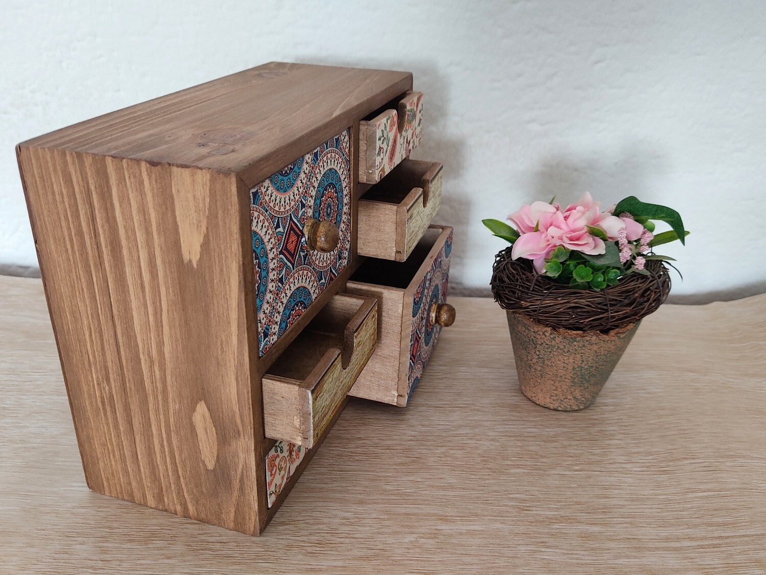 Mini Desktop Chest Of Drawers. Jewelry Drawers Box with blue and orange ...