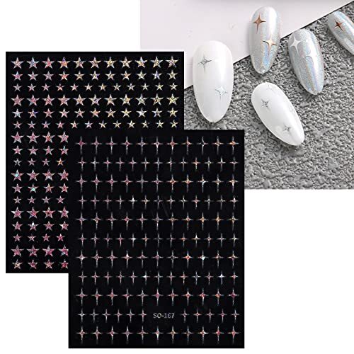 12 Sheets Colorful Star Nail Art Stickers Decals Self-Adhesive ...