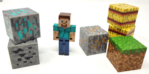 Minecraft 3" Lot of 6 Blocks & Steve Ore Diamond Copper Coal Hay ...