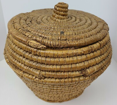 Antique Hand Woven Large Coiled Rye Straw Grass Country Primitive ...