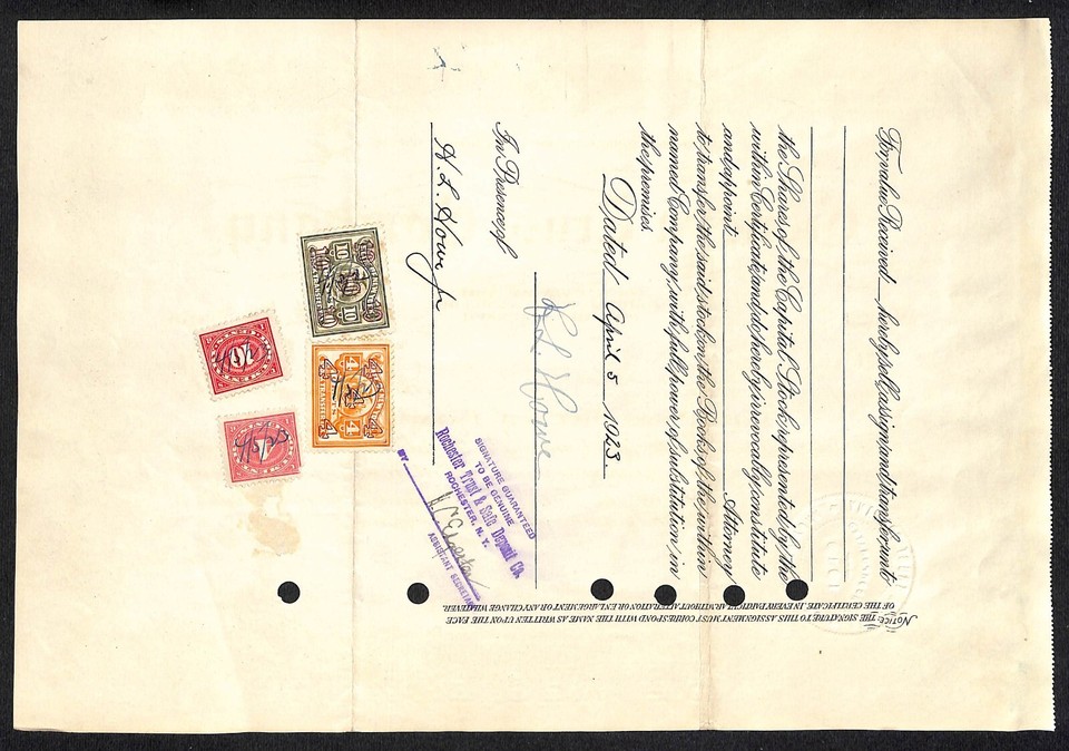 Geneva Trust Company NY 1919 Stock Certificate to H.L. Howe #23 Scarce ...