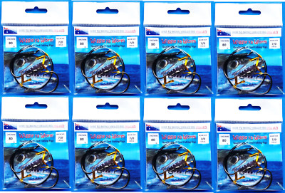 8x 80lb Wire to Mono Sliding Snelled double hook rig, 2x 7/0 circle ...