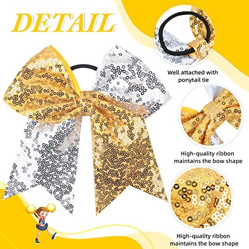 12PCS 7" Sequin Glitter Cheer Bows - Large Sparkly Cheer Hair Bows for Girls ... | eBay