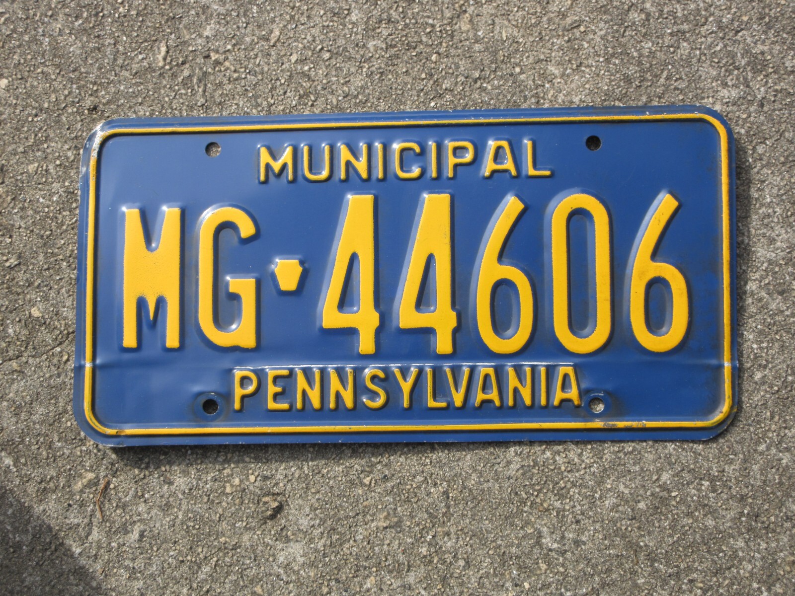 1970's Pennsylvania Blue Yellow Municipal License Plate Pa Penna MG ...