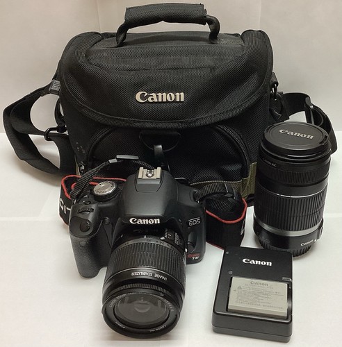 Canon EOS Rebel T1i DSLR Camera Bundle 18-55mm 55-250mm Charger Battery ...