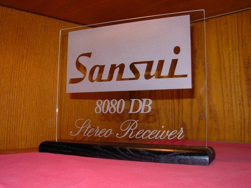 SANSUI 8080 DB ETCHED GLASS SIGN W/BLK OAK BASE | eBay