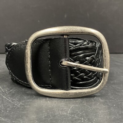 Womens Black Leather Braided Woven Wide Western Belt Rectangle Buckle ...