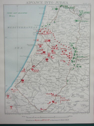 1918 WW1 MAP EGYPTIAN EXPEDITIONARY FORCE ADVANCE INTO JUDEA 27 NOV ...
