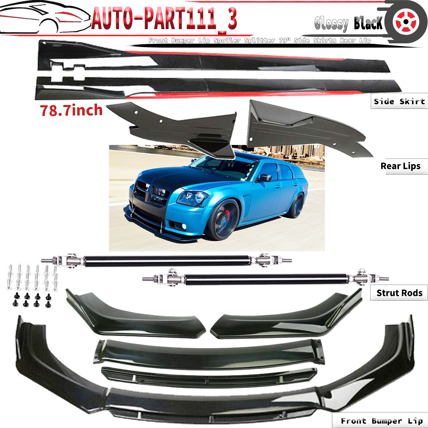 For Dodge Magnum R/T Front Bumper Lip Spoiler Splitter 79" Side Skirts ...