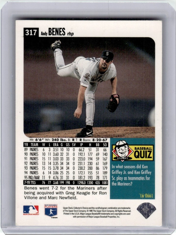 1996 Collector's Choice Andy Benes Auto Seattle Mariners #317 Signed IP ...