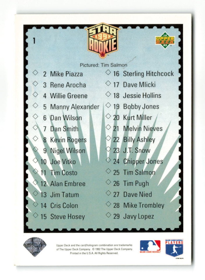 1993 UPPER DECK STAR ROOKIE CHECKLIST #1 TIM SALMON ANAHEIM ANGELS | eBay