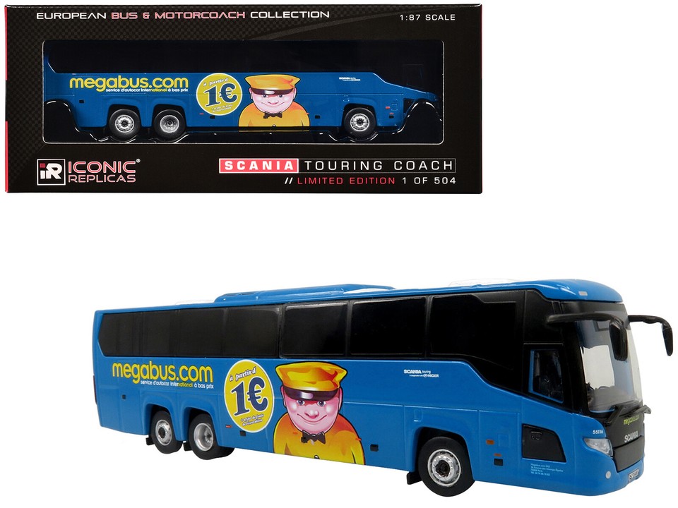 Scania Touring Coach Megabus France Blue Graphics 1/87 HO Bus Model | eBay