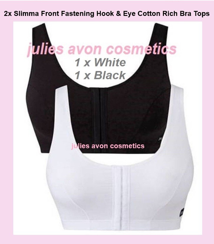 2x Slimma Front Fastening Hook & Eye Cotton Rich Bra Tops, Sleep Bra ...