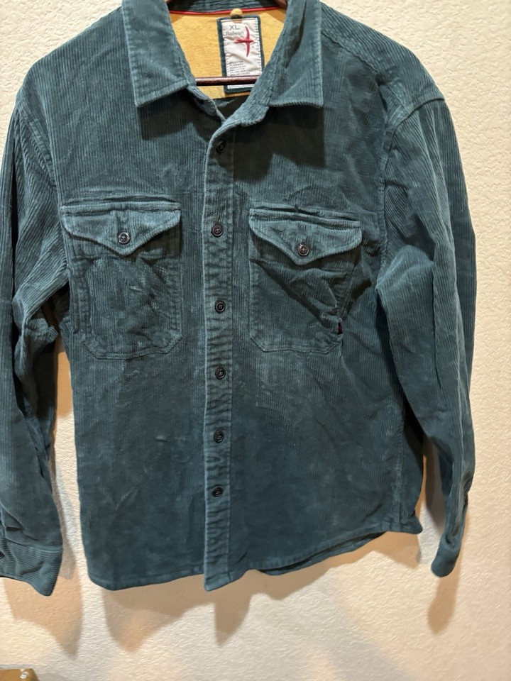 RELWEN Green Corduroy Utility Work Shirt Pockets Button Up Men’s XL | eBay