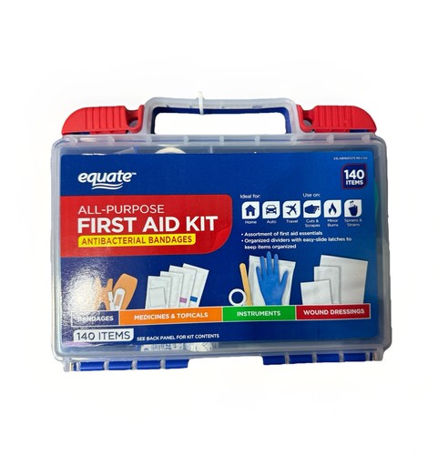 Equate All-Purpose 140-Piece First Aid Kit Antibacterial Bandages ...