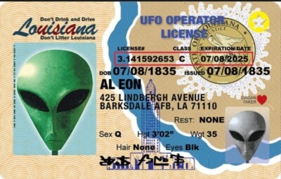 Alien A. Leon UFO Operator's License ID Louisiana Made On Metal | eBay
