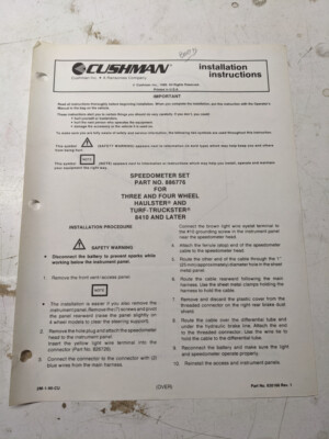 CUSHMAN INSTALLATION INSTRUCTIONS MANUAL SPEEDOMETER SET 886776 1990 | eBay