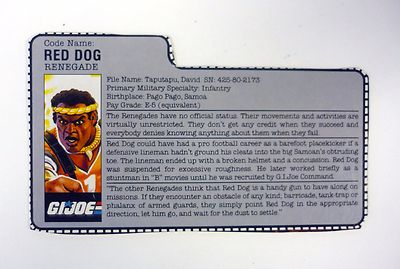 GI Joe Red Dog File Card Vintage Action Figure Renegade Accessory Part ...