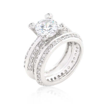 Cubic Zirconia Round Cut Pave Ring Set | eBay