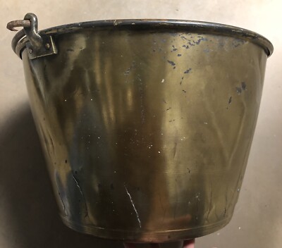 Antique 1800s Brass Pail Pot Kettle Bucket with Forged Iron Handle ...