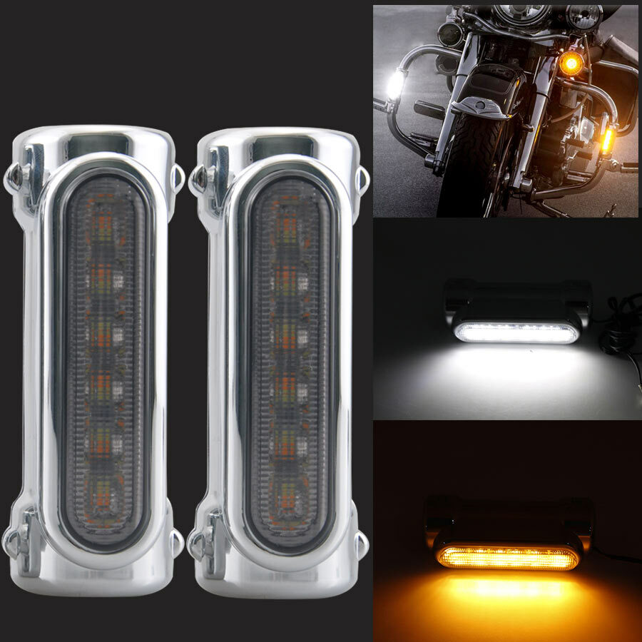 1.25" Chrome Engine Guard Highway Crash Bar Light Turn Signal LED Fit ...