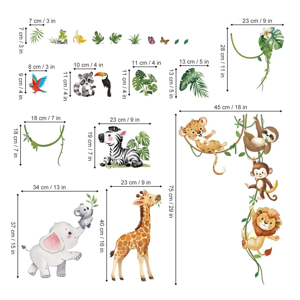 Safari Animals Wall Decals Jungle Animals Climbing Tree Giraffe ...