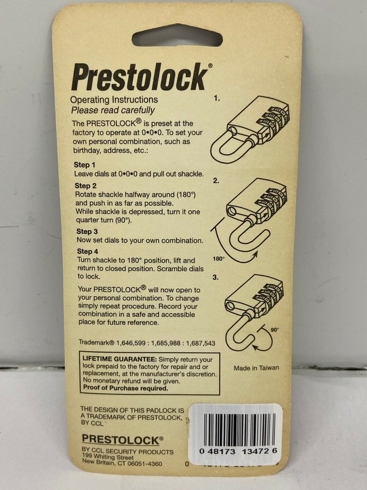 Prestolock Steel Shackle Keyless Combination Padlocks Color Gold (2 ...