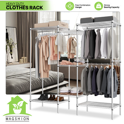 Heavy Duty Metal Closet Storage Shelf Clothes Organizer Adjustable ...